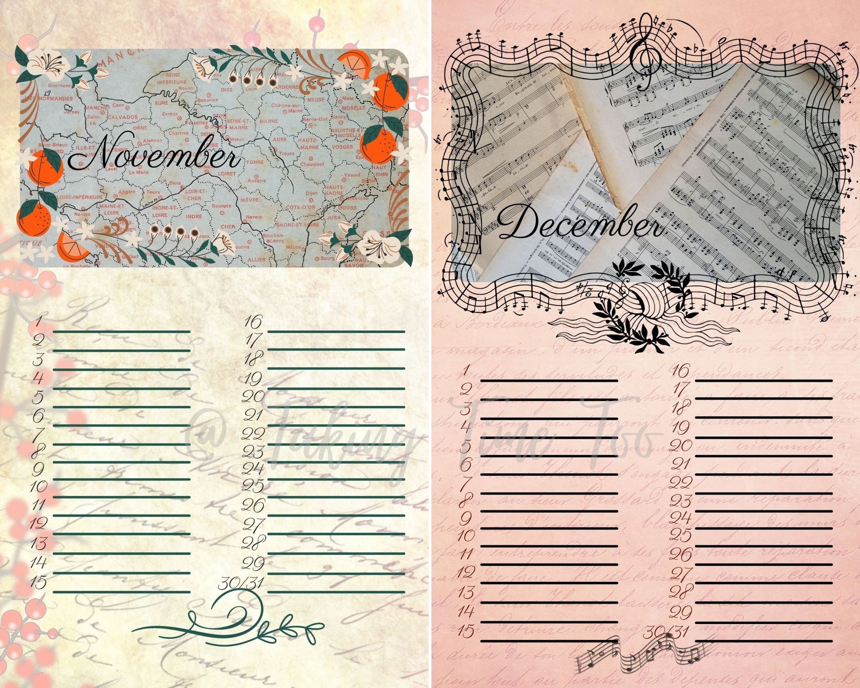 Printable BIRTHDAY CALENDAR of Vintage Letter Writing, Postcards ...