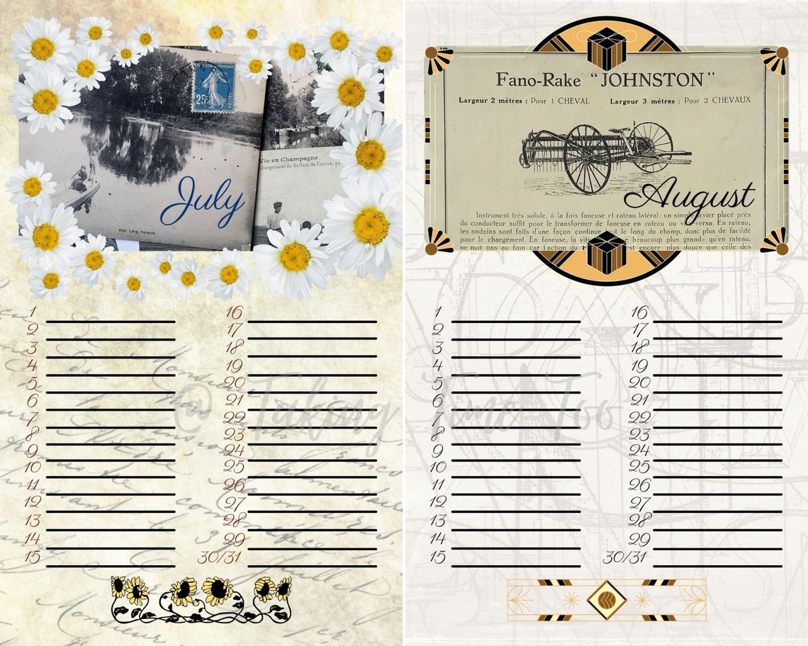 Printable BIRTHDAY CALENDAR of Vintage Letter Writing, Postcards ...