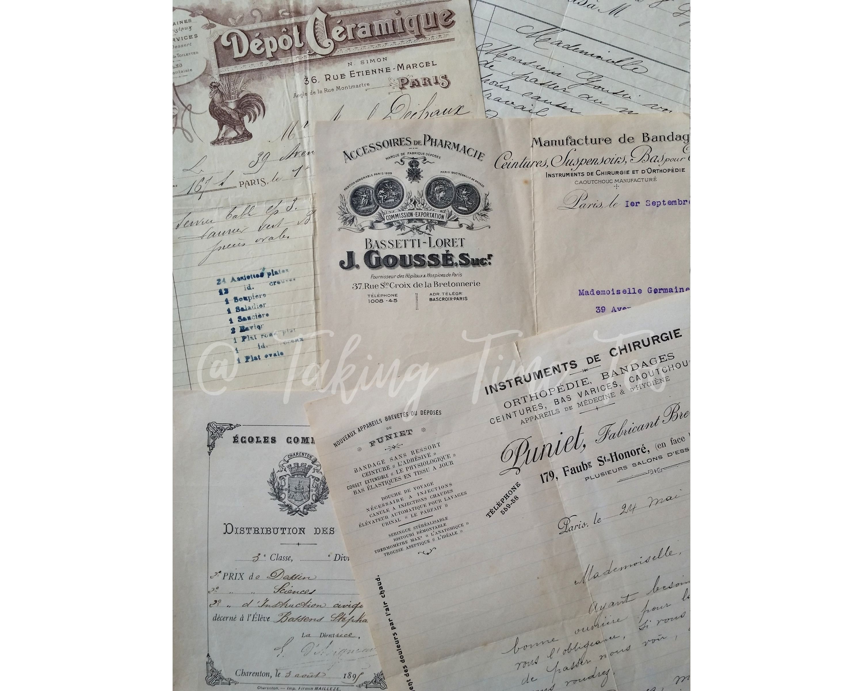 Printable Vintage French Receipt Collage and Individual Ephemera From ...
