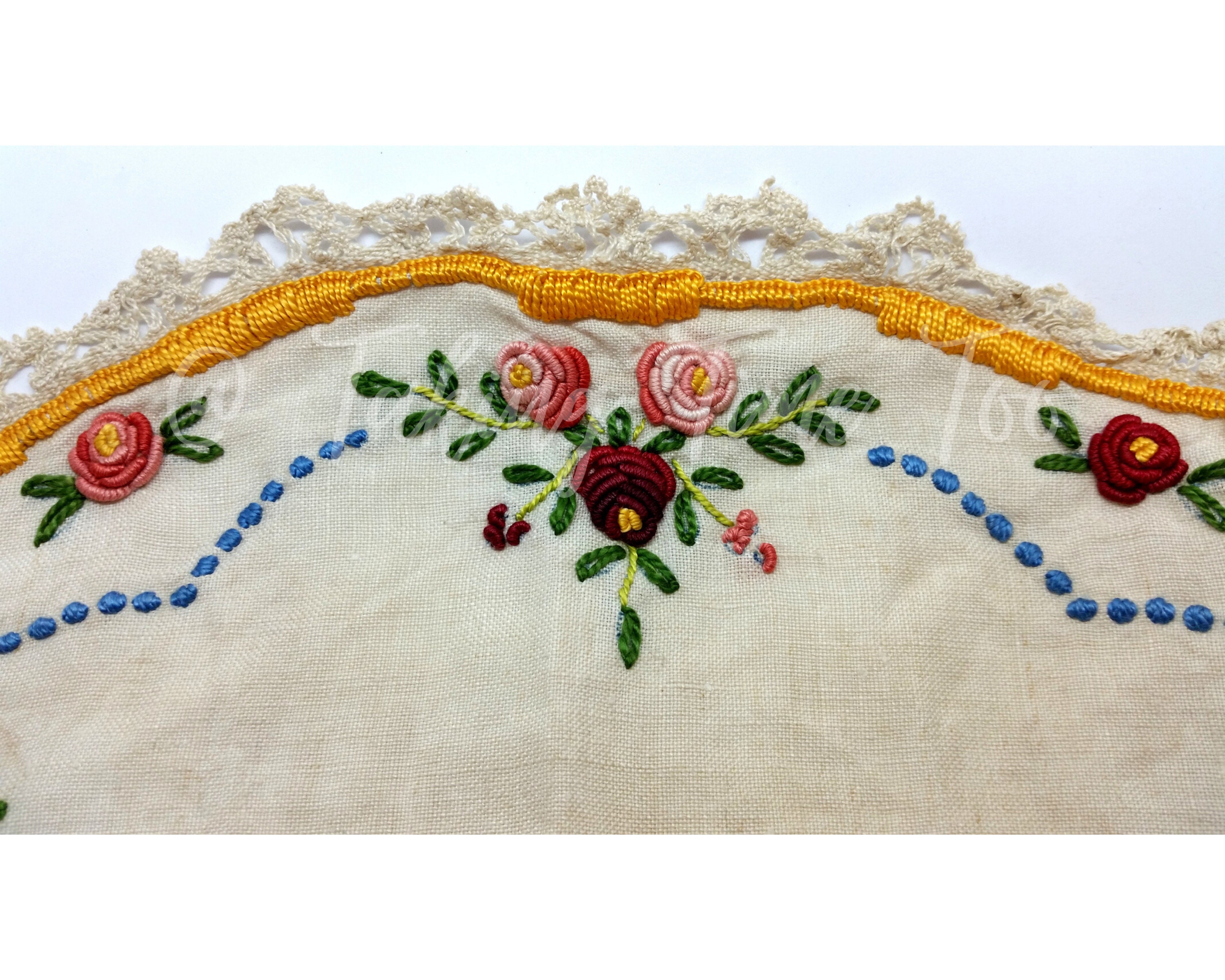 Printable Antique Embroidered Roses on French Linen. Gorgeous Colourful ...