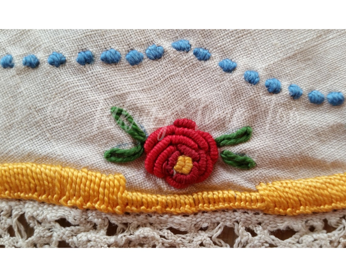 Printable Antique Embroidered Roses on French Linen. Gorgeous Colourful ...