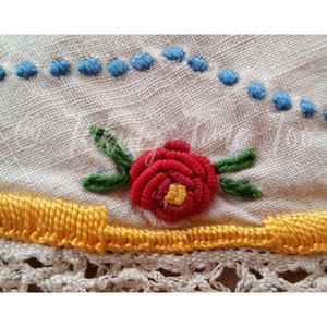 Printable Antique Embroidered Roses on French Linen. Gorgeous Colourful ...