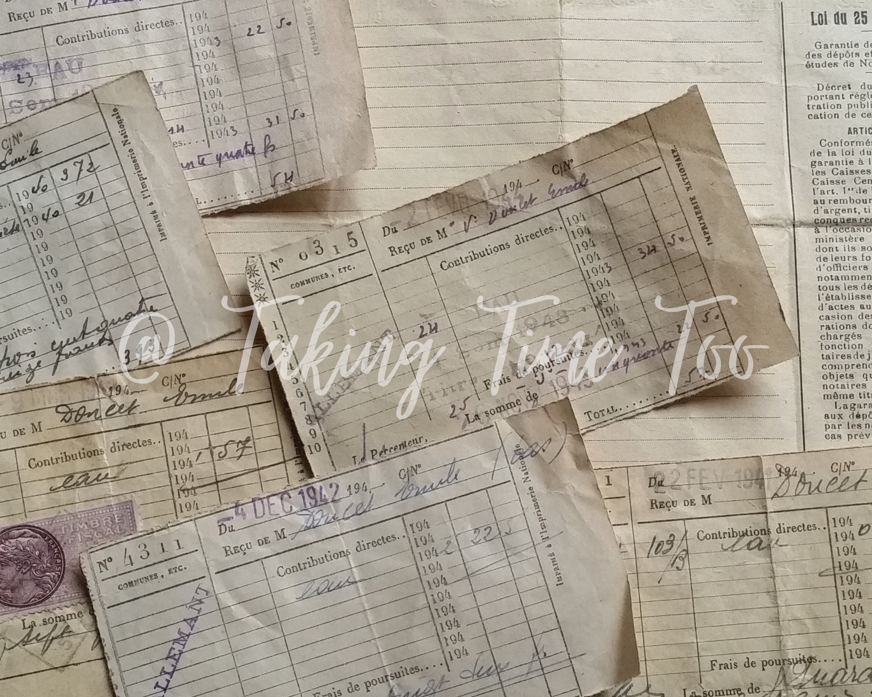 Printable Vintage French Receipt Collages of Ephemera From the 1940s ...