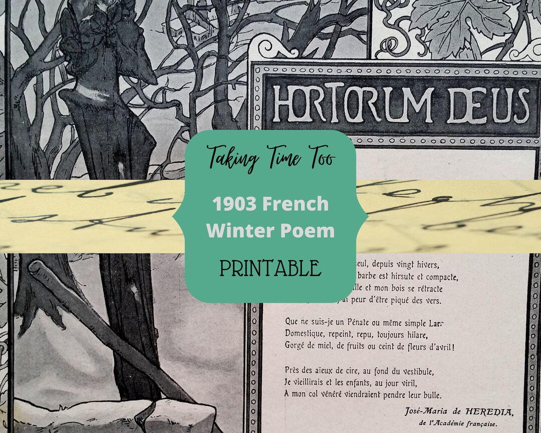 Printable 1903 French Winter Poem Telling the Tale of Country Man ...