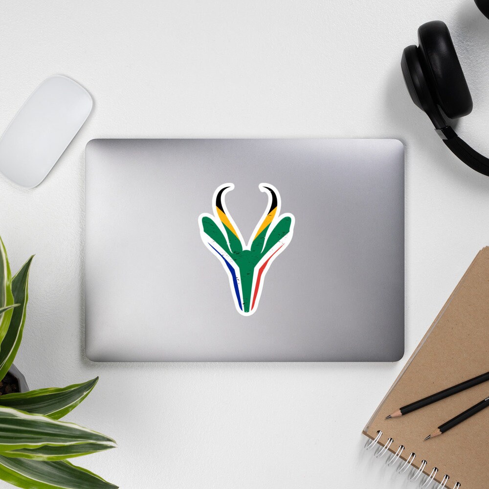 Springbok Face Sticker South Africa Flag Distressed Hier Kom Die Bokke ...