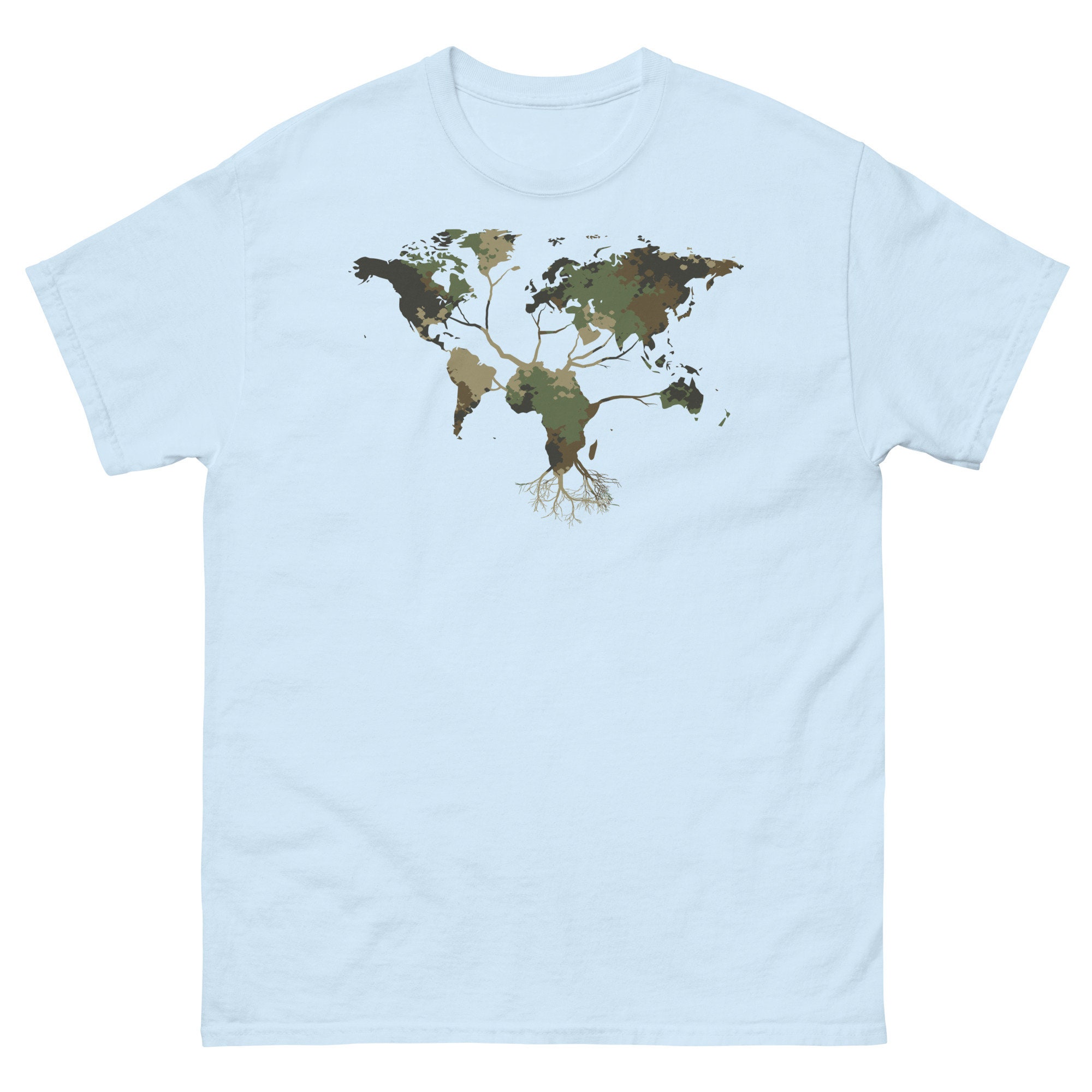 World Map Tree T-shirt | Africa Map Root | Earth Day | Camo Pattern ...