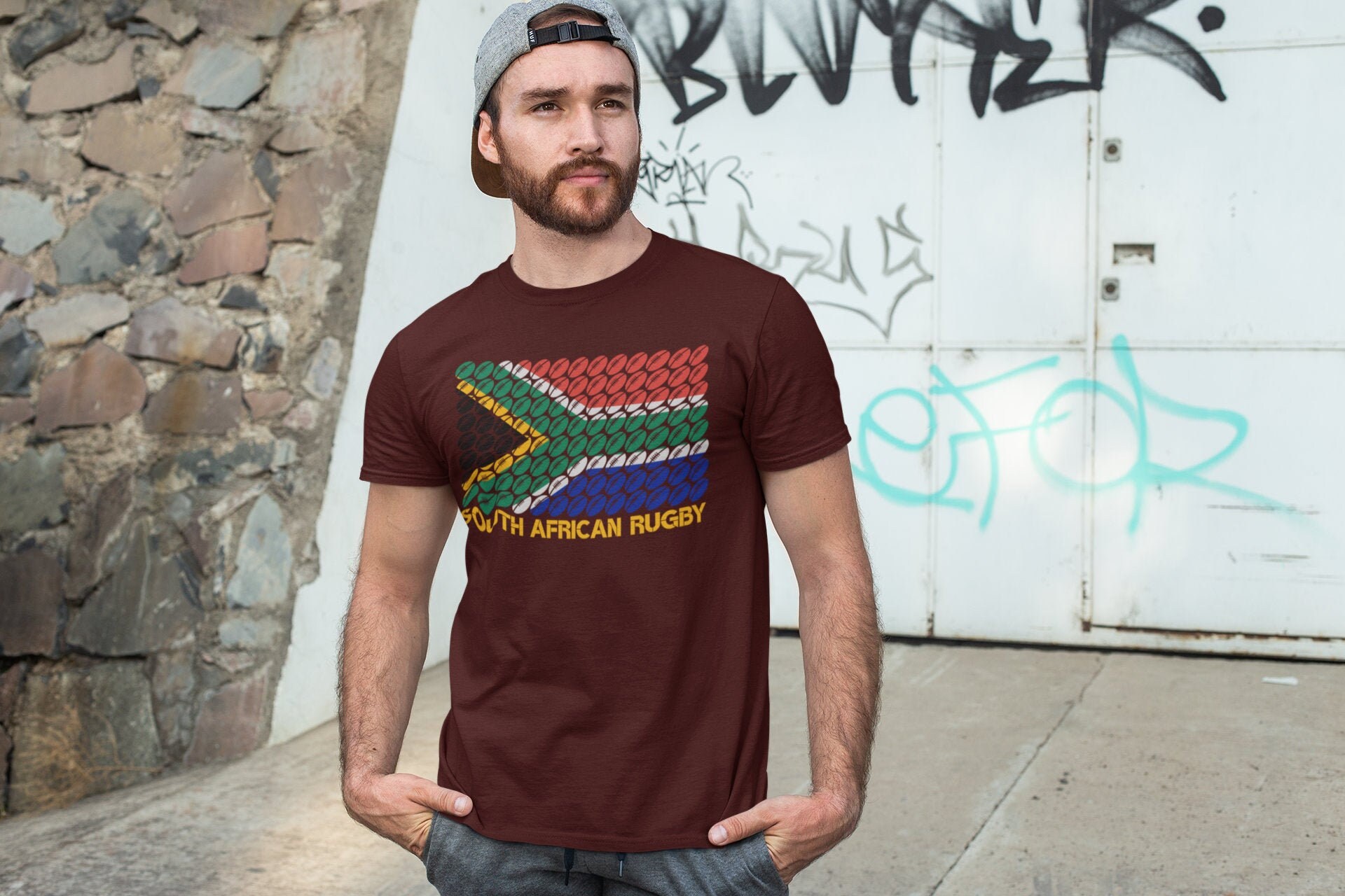 South Africa Flag Rugby Ball Pattern T-shirt - Etsy