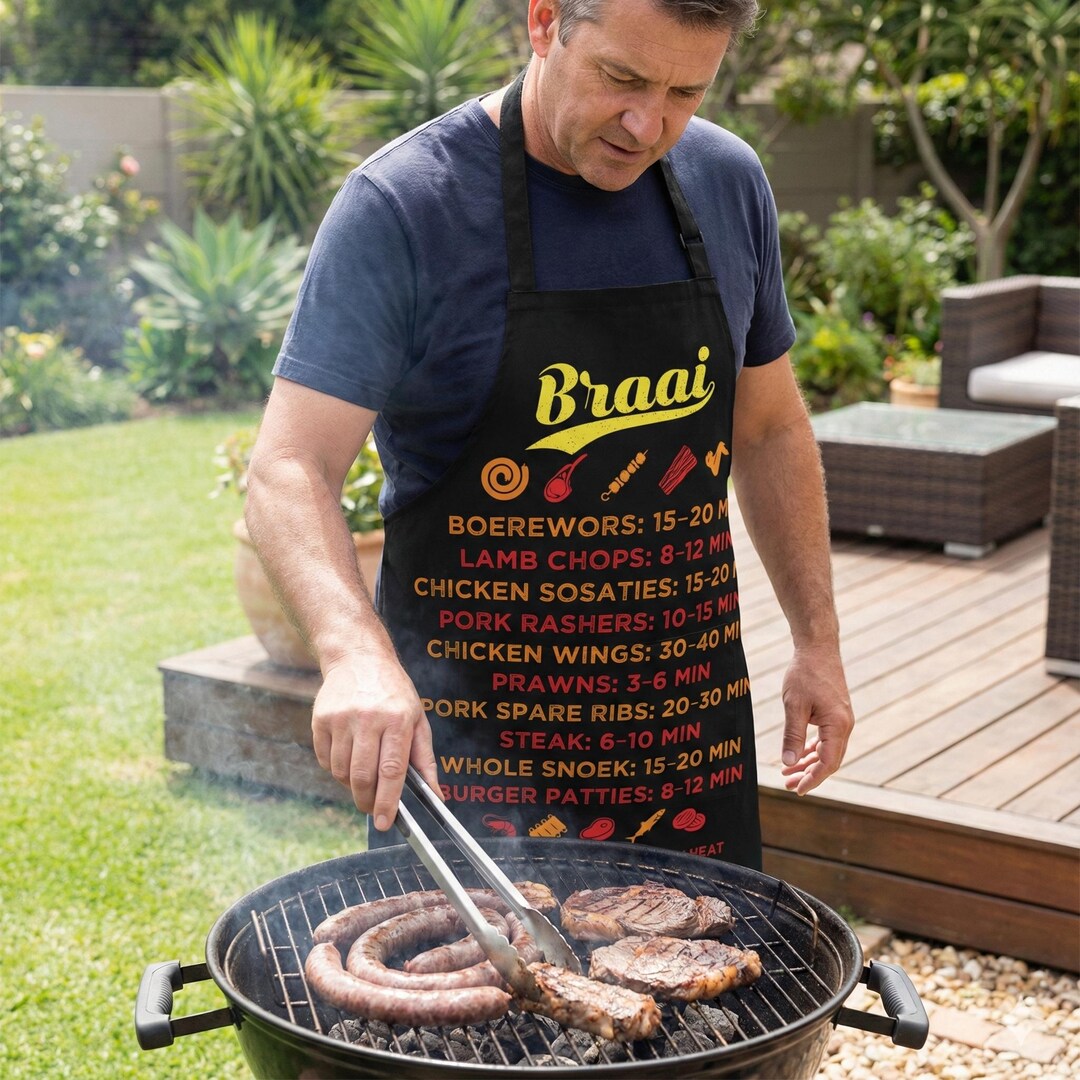 South African Braai Guide Apron | BBQ Cooking Times Chart | Boerewors ...