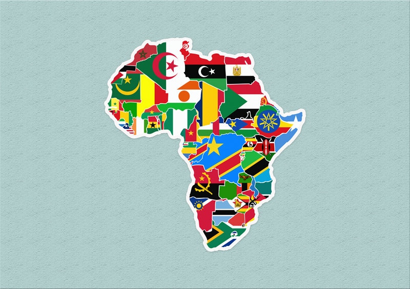 Africa Continent Map Sticker With Country Corresponding Flags | African ...
