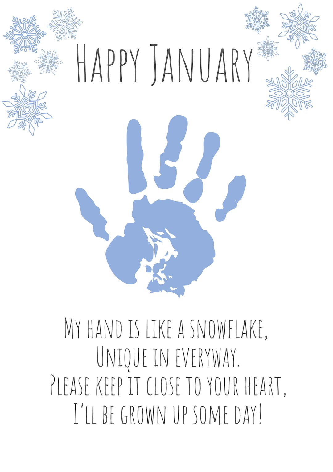 Winter Snowflake Handprint Art: January Craft (digital Download) - Etsy