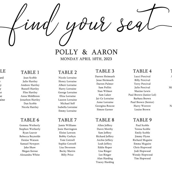 A1 Seating Chart - Etsy UK