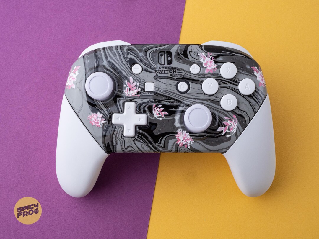 NEW Switch Pro Controller Granite and Flowers Painted Shells, Custom ...