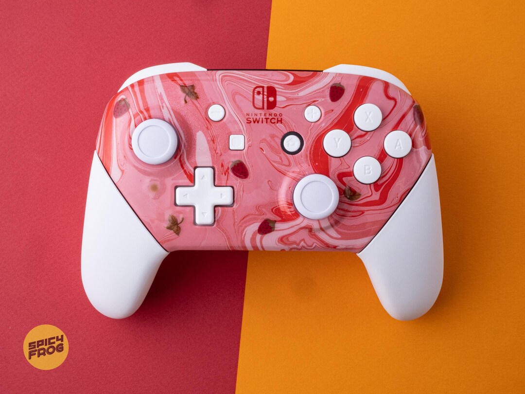 NEW Switch Pro Controller Strawberry Milk Painted Shells, Custom ...