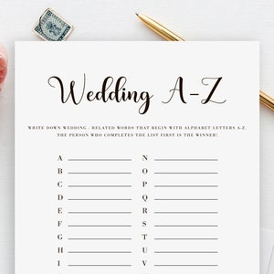Wedding A-Z Game Printable Wedding A to Z Game Abc Game - Etsy