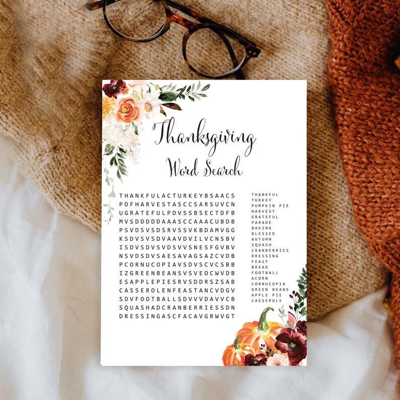 Thanksgiving Word Search Game Thanksgiving Thanksgiving - Etsy