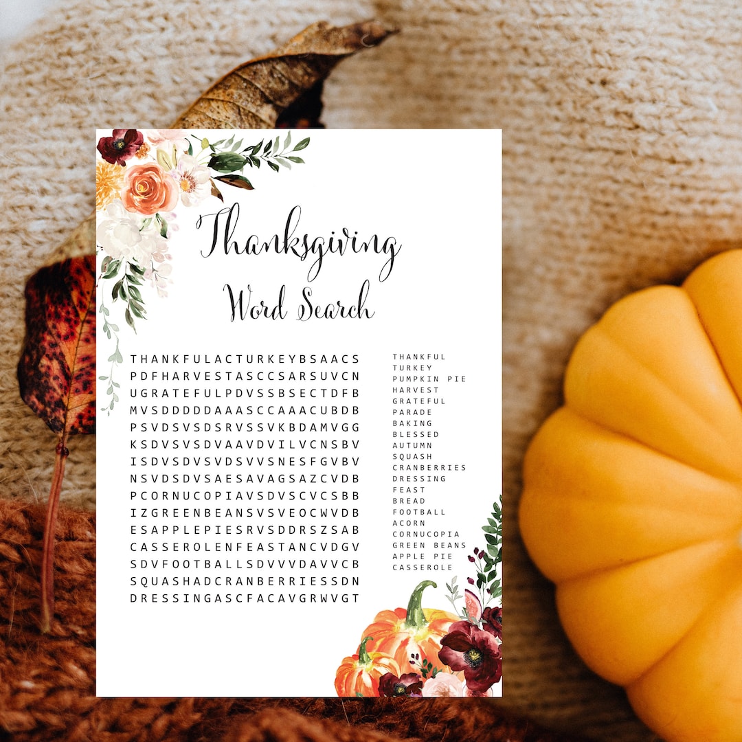 Thanksgiving Word Search Game Thanksgiving Thanksgiving - Etsy