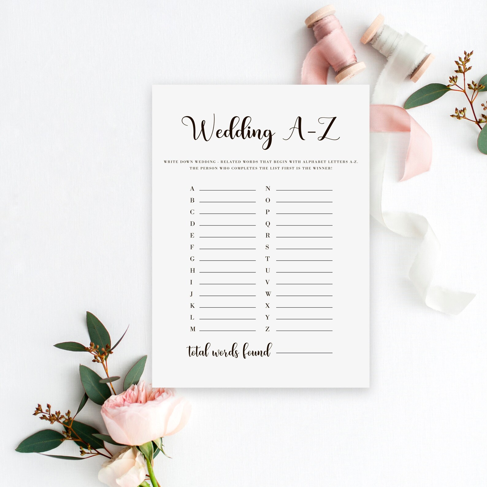 Wedding A-Z Game Printable Wedding A to Z Game Abc Game - Etsy