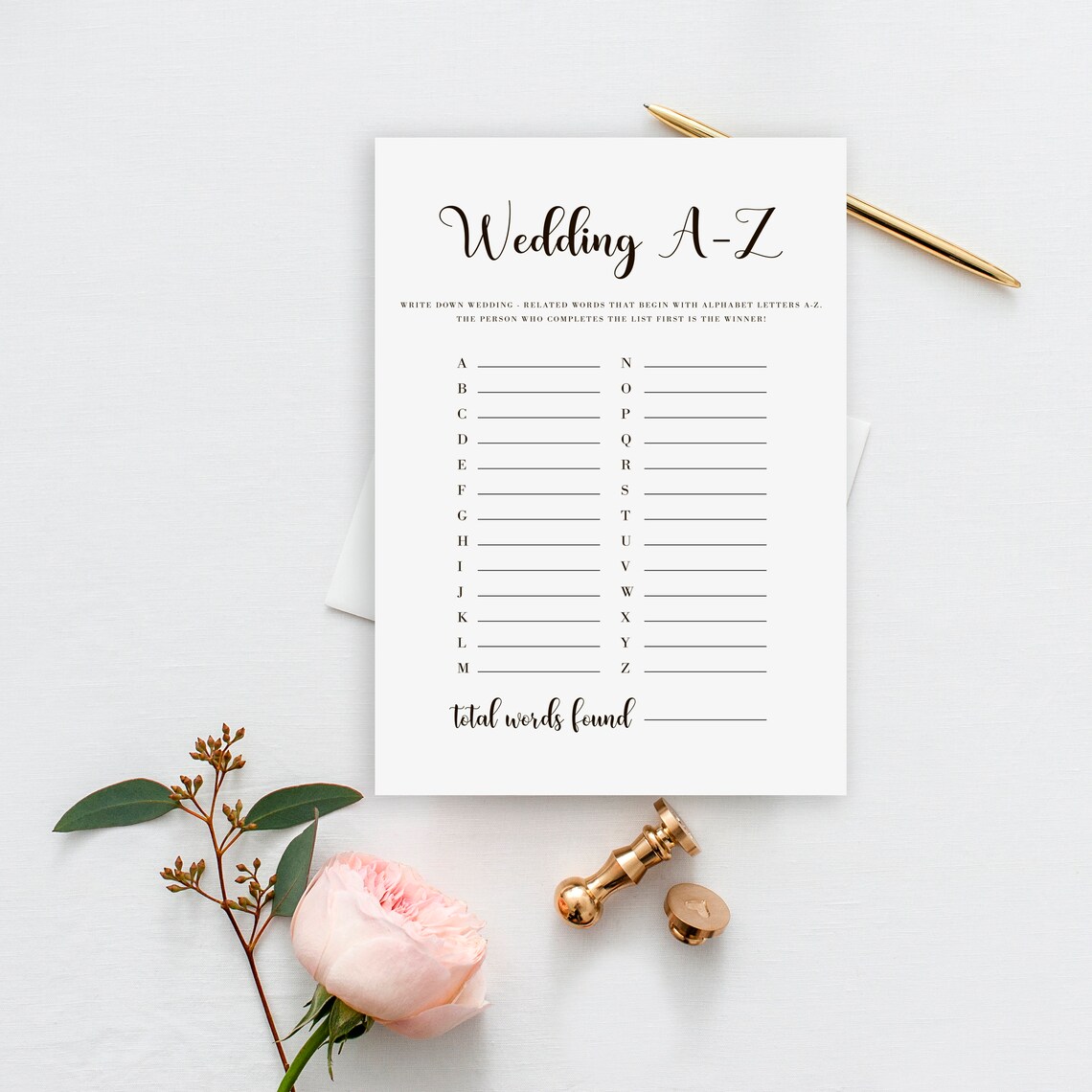 Wedding A-Z Game Printable Wedding A to Z Game Abc Game | Etsy