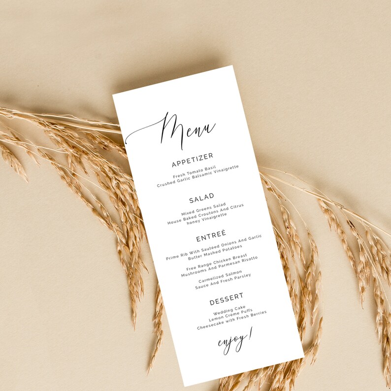 Minimalist Printable Menu Signature Menu Template Modern | Etsy
