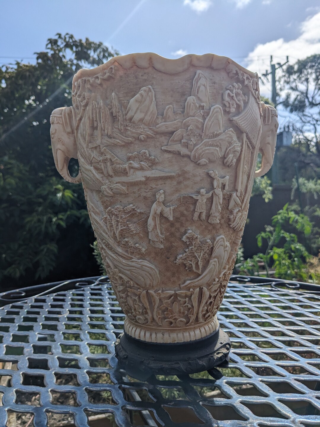 Large Vintage Faux Ivory Vase - Etsy
