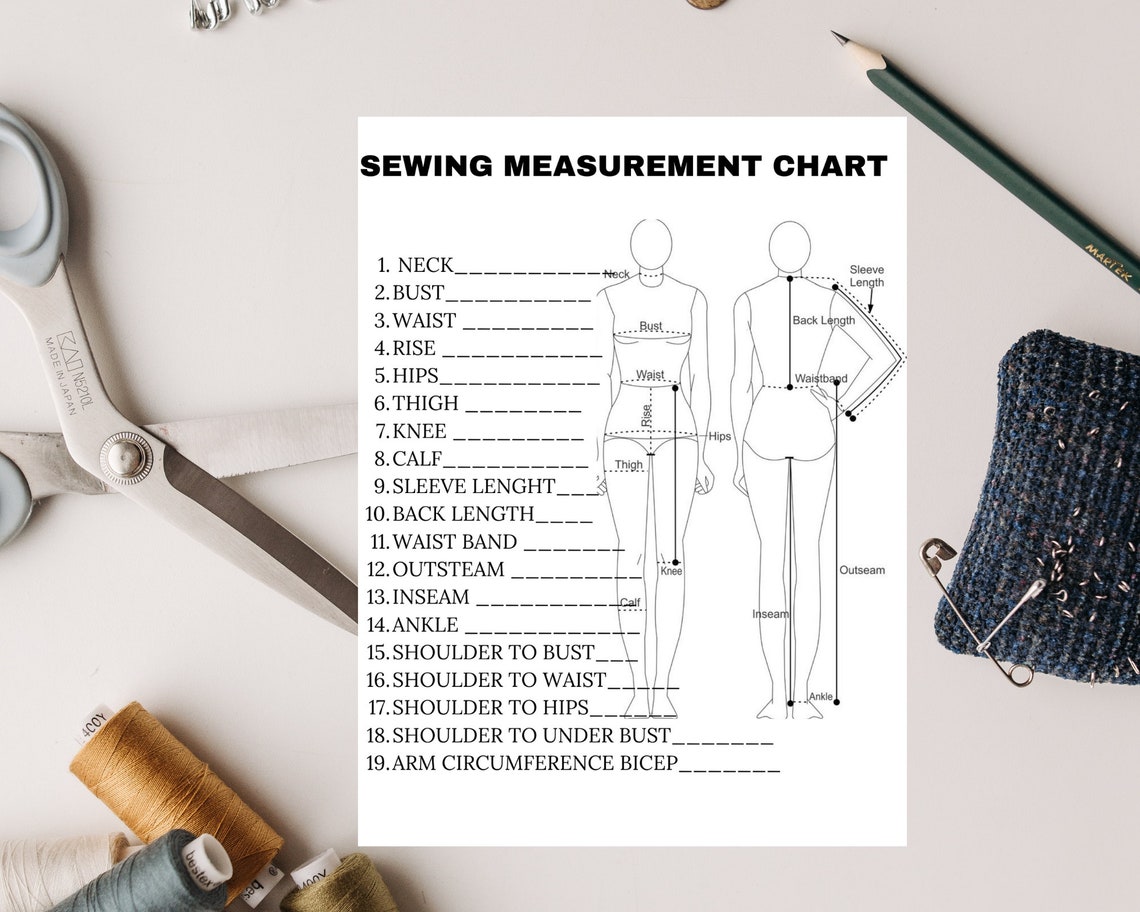 Sewing Measurements Sheet, Detailed Women Body Measurements, Blank ...