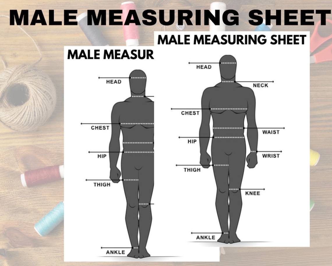 Male Printable Body Measurement Sheet, Fashion Designer Template ...