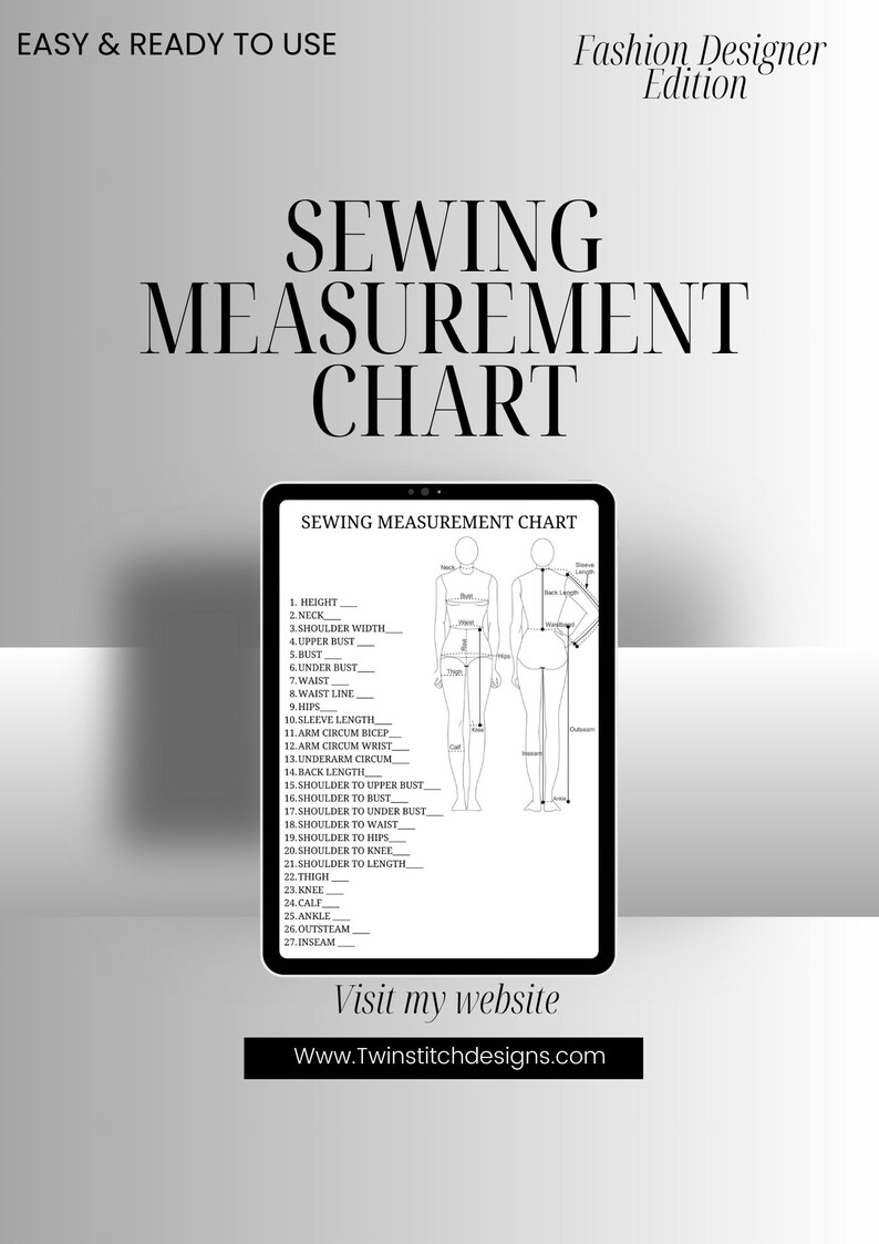 Sewing Measurements Sheet, Detailed Women Body Measurements, Blank ...