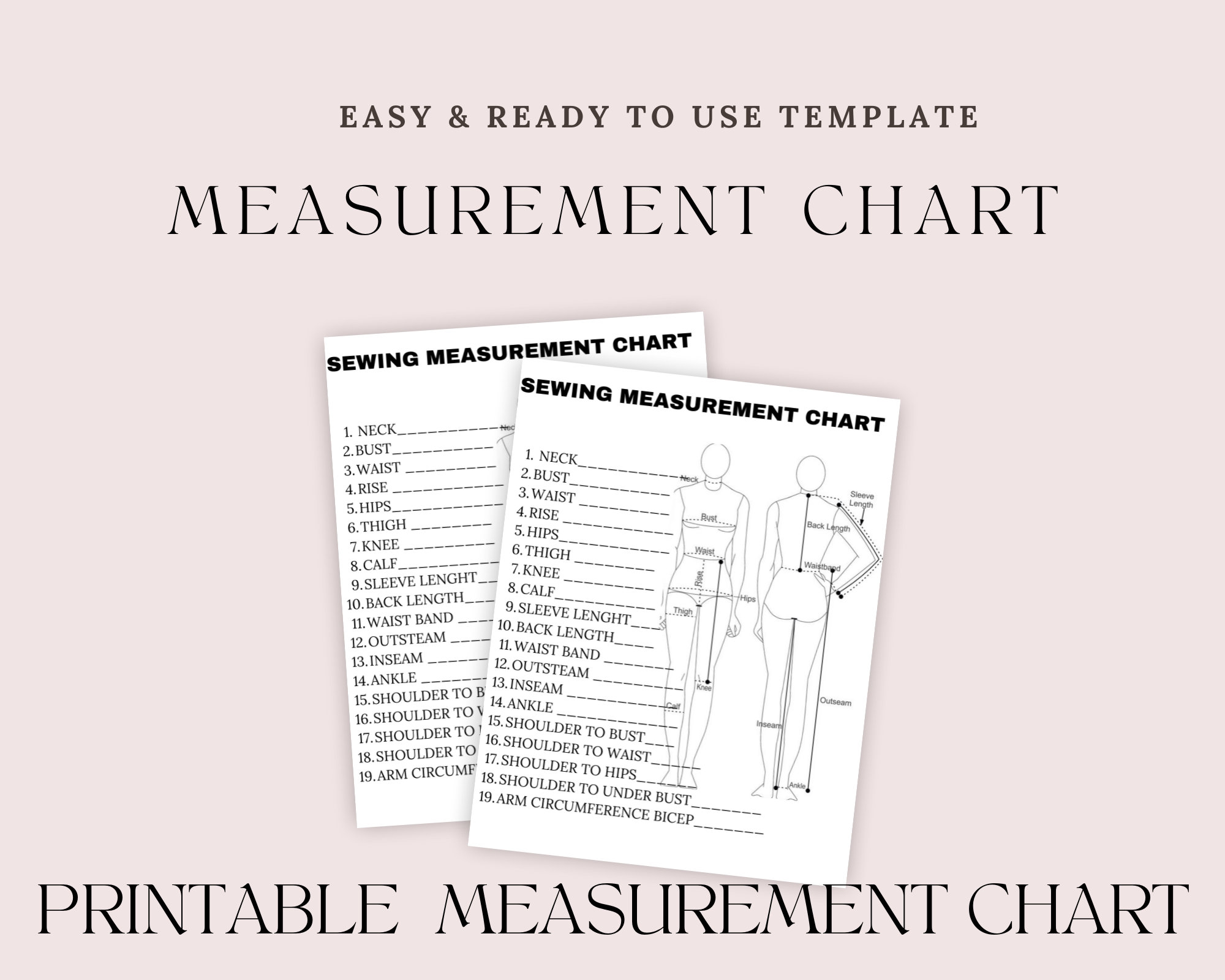 Sewing Measurements Sheet, Detailed Women Body Measurements, Blank ...