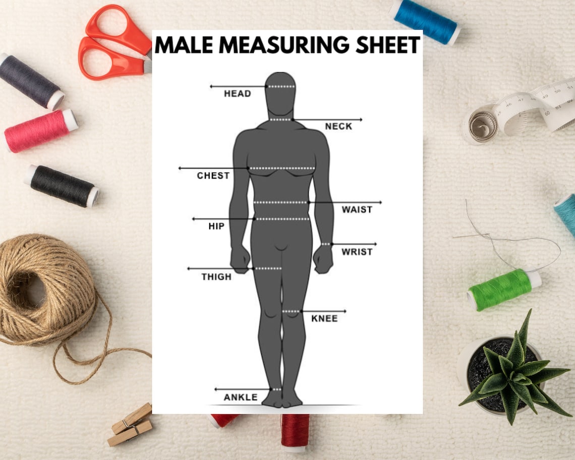 Male Printable Body Measurement Sheet, Fashion Designer Template ...
