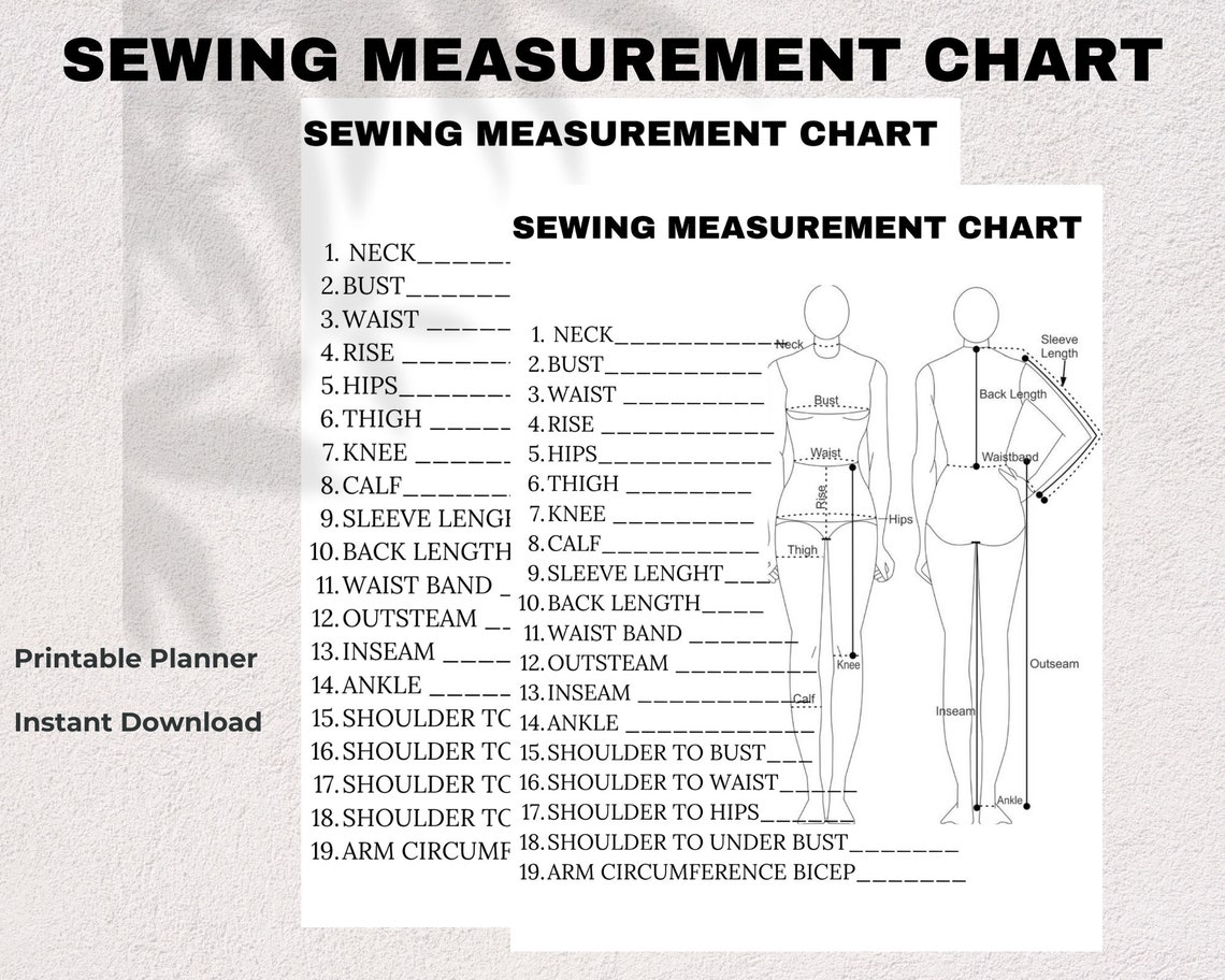 Sewing Measurements Sheet, Detailed Women Body Measurements, Blank ...