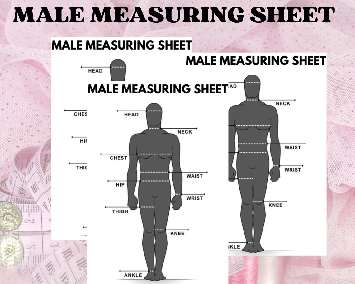Male Printable Body Measurement Sheet, Fashion Designer Template ...