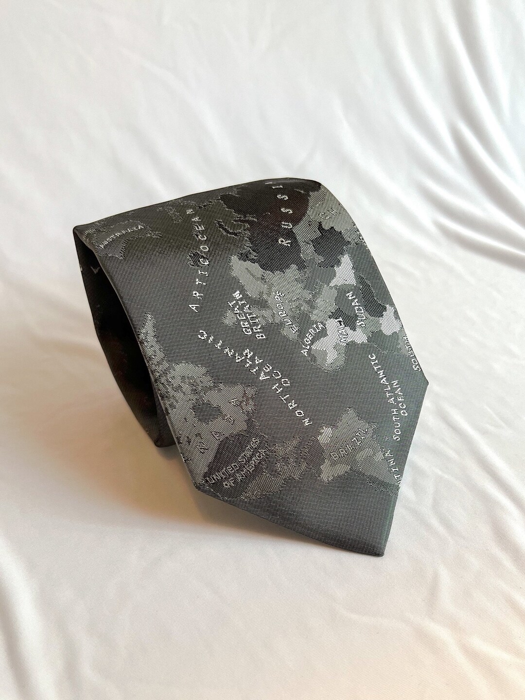 Men’s Necktie in Steel Atlas | Steel Gray Map Tie | Skinny Tie ...
