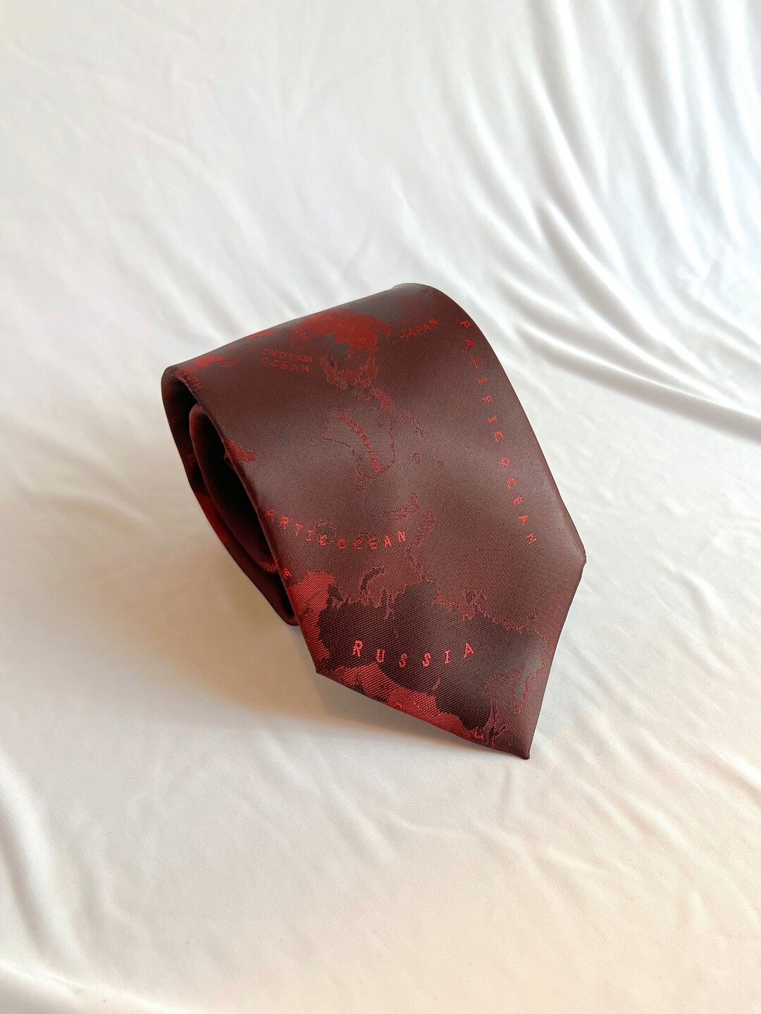 Mens Necktie in Red Atlas Red Map Tie Skinny Tie Classic Tie Wide Tie ...