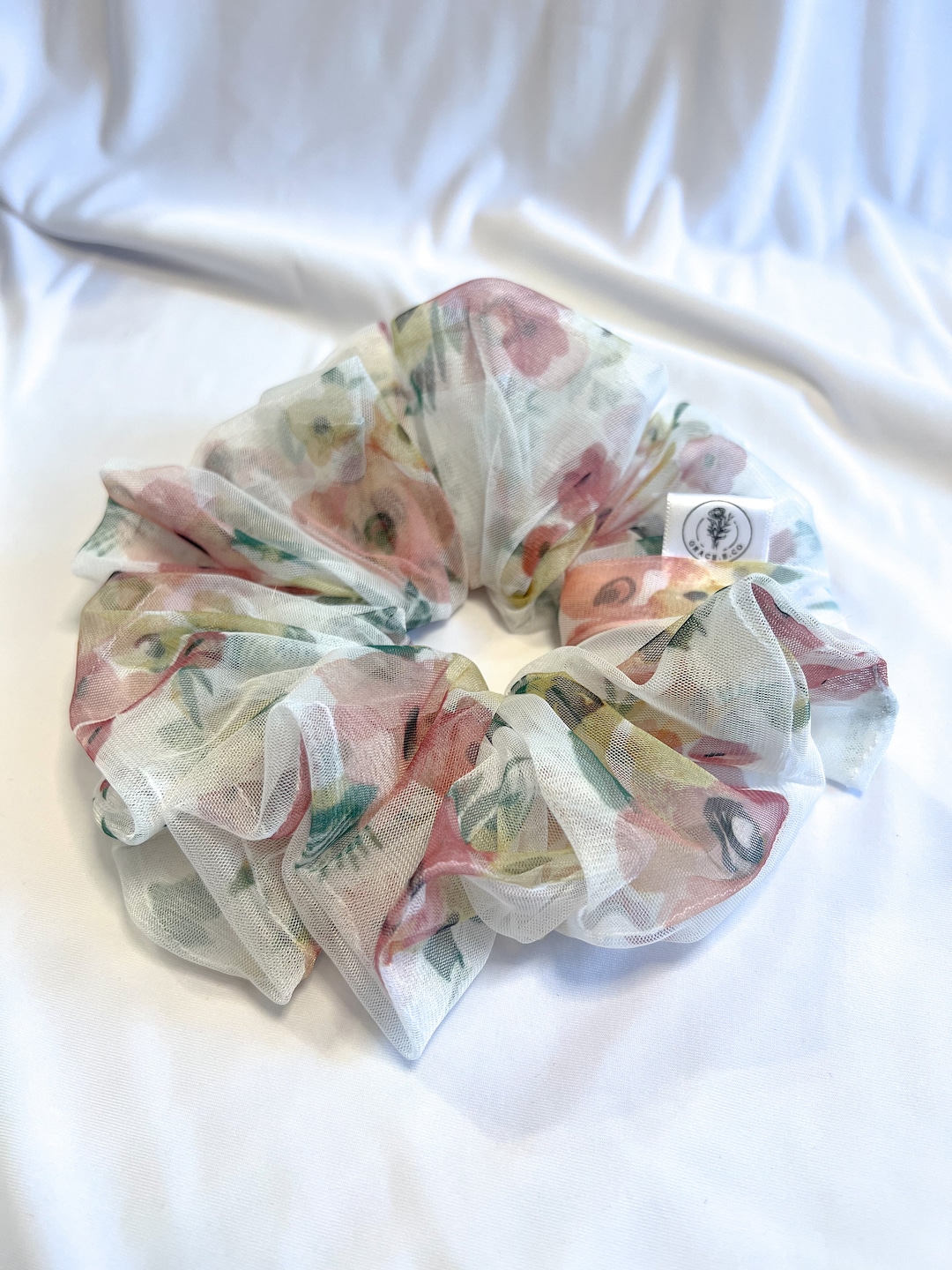 Floral Mesh Giant Scrunchie | Pink Floral Jumbo Scrunchie | Oversized ...