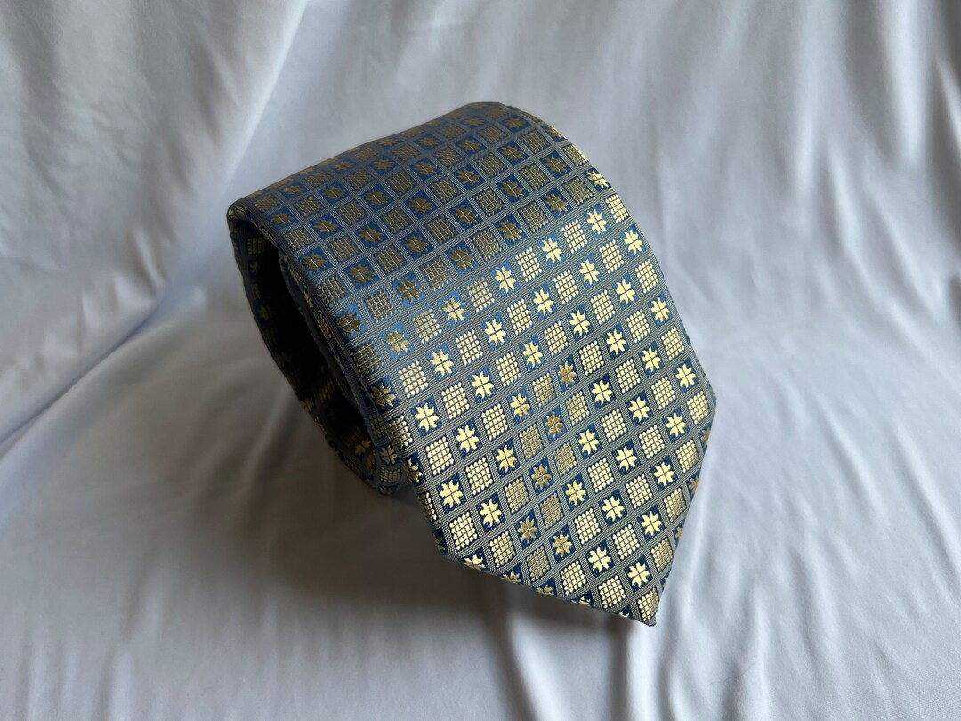 Men’s Necktie in Blue and Gold Tile | Skinny Tie | Classic Tie | Wide ...