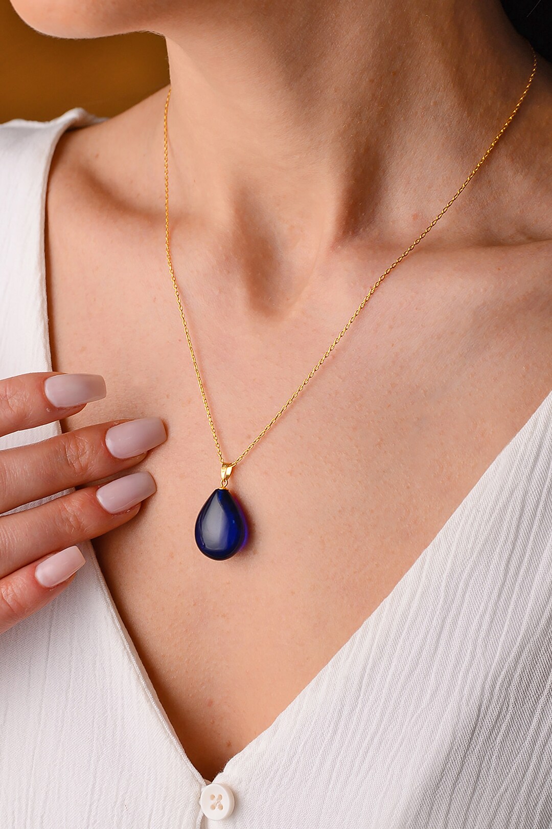 Blue Amber Necklace Gold Plated 925 Sterling Silver Azure Amber ...