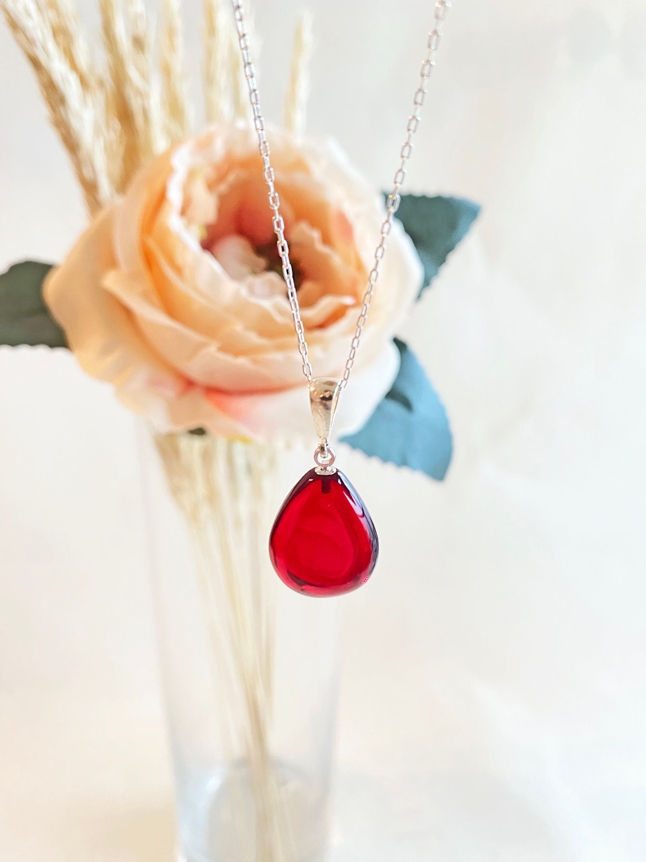 Red Amber Ruby Amber Pendant Amber Stone Jewelry 925 Sterling Silver ...