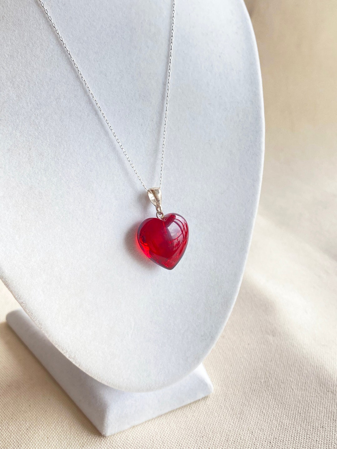 Red Amber Necklace - Ruby Amber Necklace - Amber Stone Jewelry - 925 ...