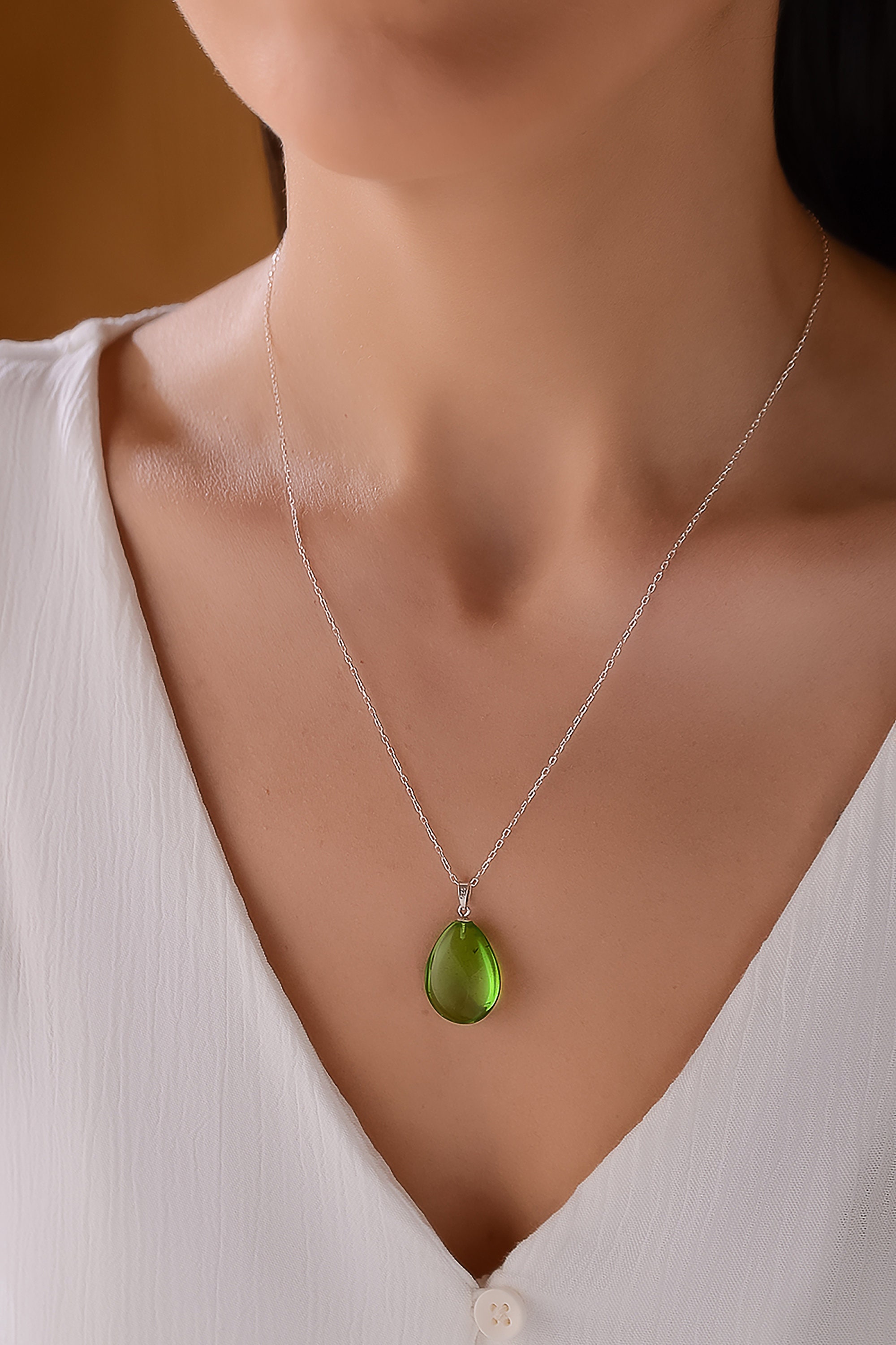 Green Amber Necklace 925 Sterling Silver Necklace Caribbean Green Amber ...