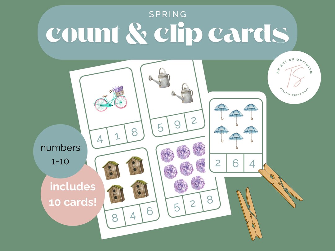 10 Count and Clip Cards Printable, Math Activity, Counting Flashcards ...
