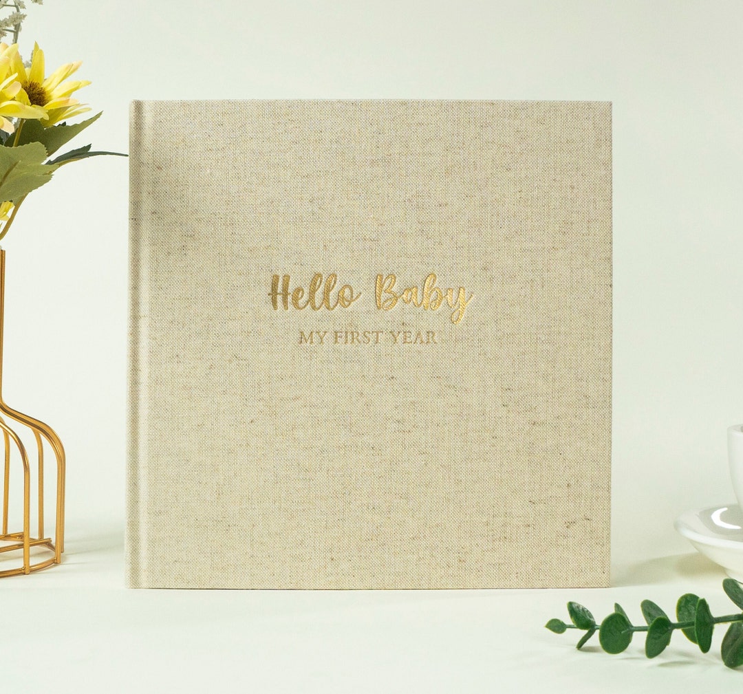 Baby Record Book | Hello Baby Neutral Linen Baby Journal | Baby Shower ...