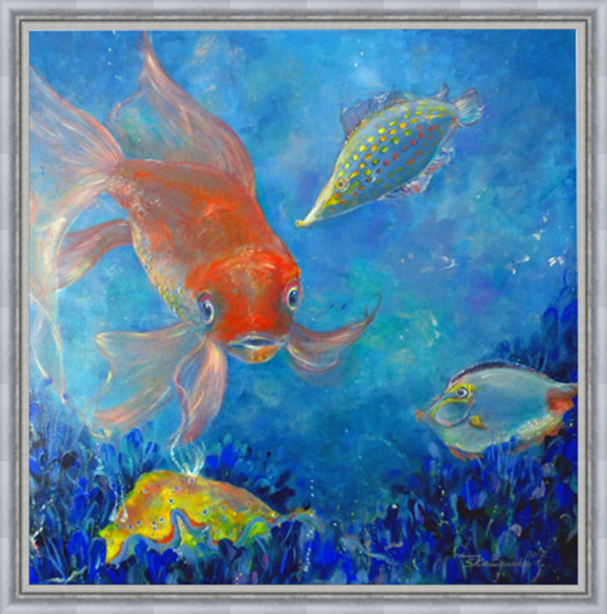 Fishes Original Art, Underwater Canvas Painting 32x32 Inch , Sea Large ...