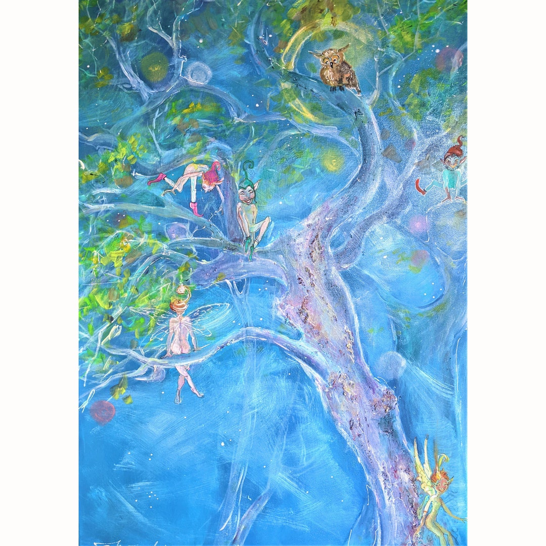 Magic Tree Original Art, Elves and Fairies Painting , Fairy Tale ...