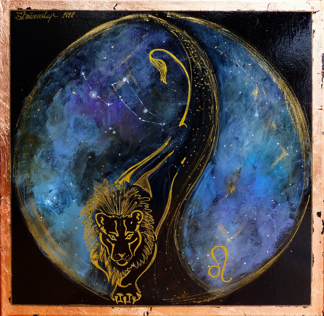 Leo Zodiac Sign Painting Astrology Original Art Vintage Canvas Art 16 ...