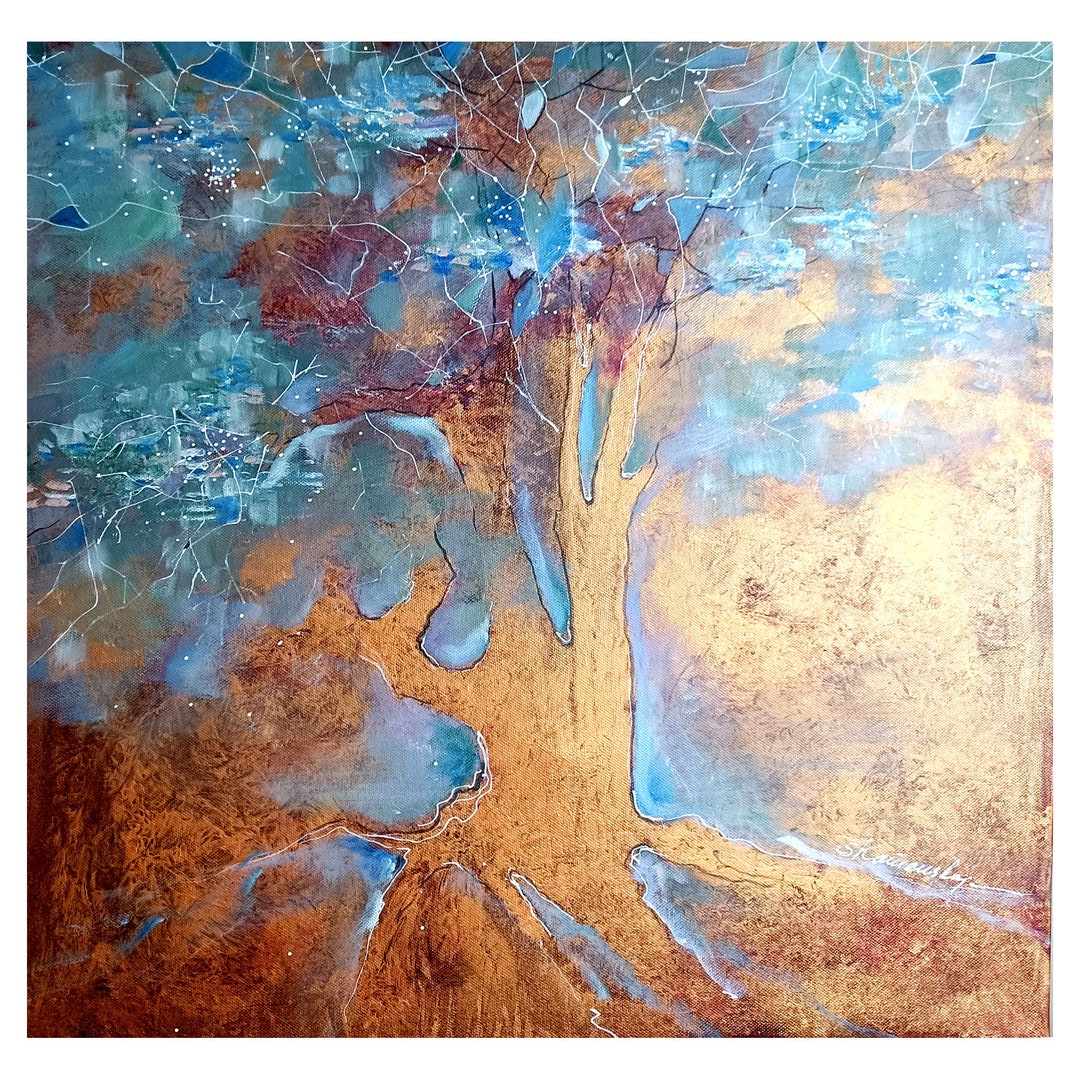 Tree of Life Abstract Acrylic Painting , Fog Landscape Original Art ...