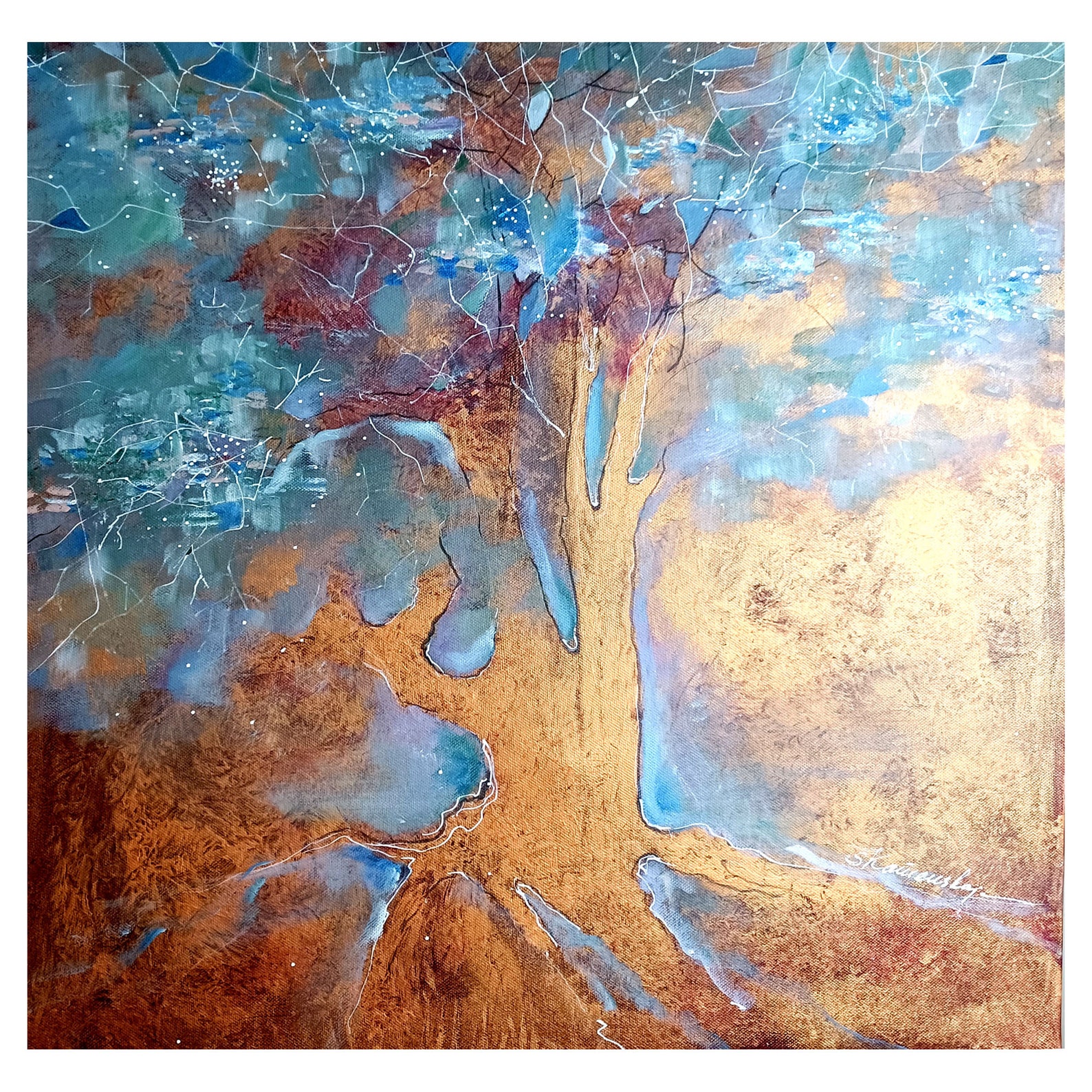 Tree of Life Abstract Acrylic Painting , Fog Landscape Original Art ...