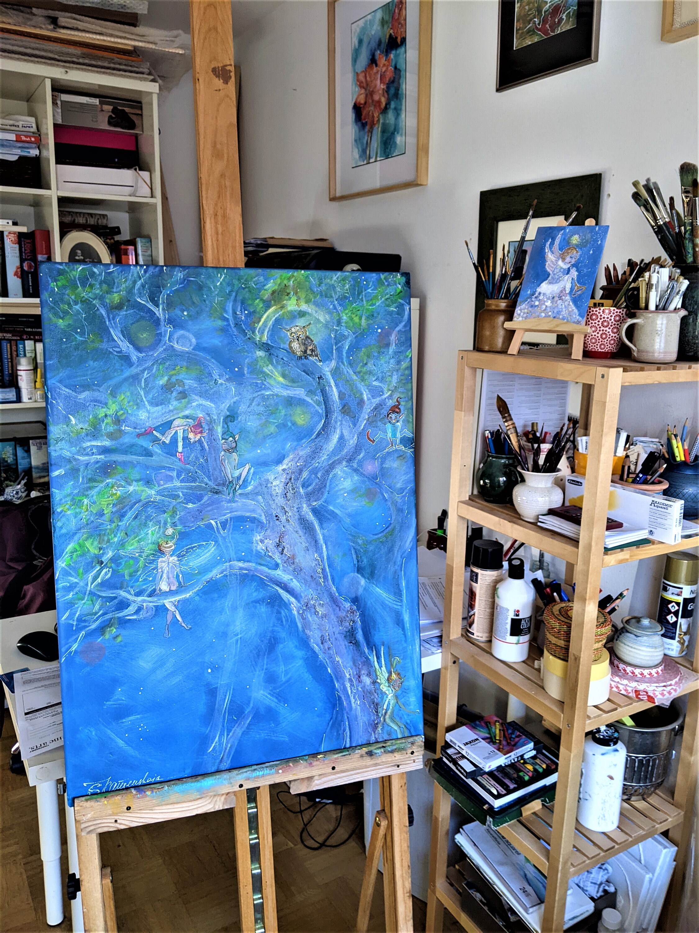 Magic Tree Original Art, Elves and Fairies Painting , Fairy Tale ...