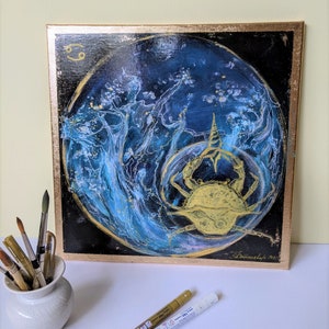 Cancer Zodiac Sign Painting Astrology Vintage Original Canvas Art 16 by ...