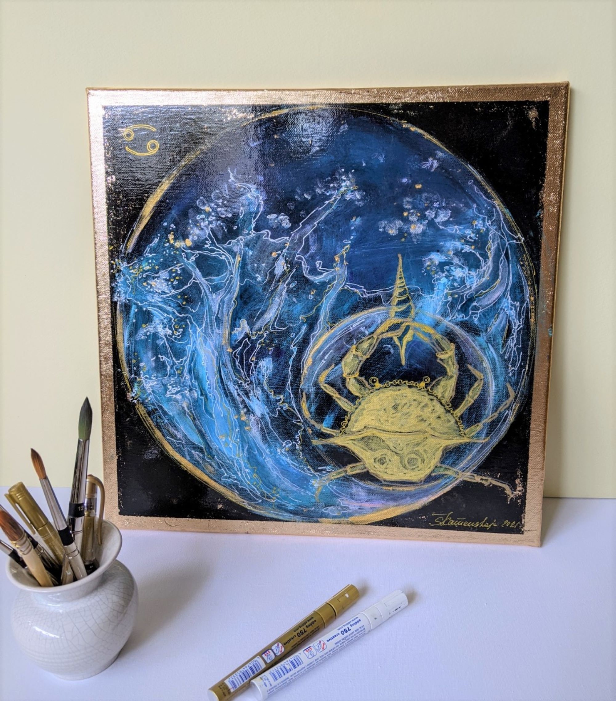Cancer Zodiac Sign Painting Astrology Vintage Original Canvas Art 16 by ...