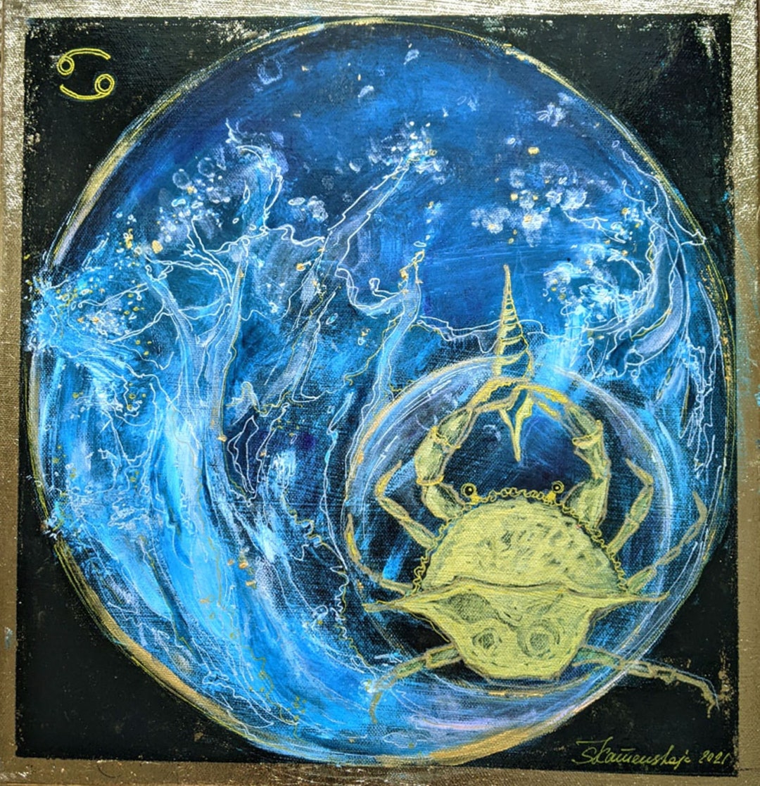 Cancer Zodiac Sign Painting Astrology Vintage Original Canvas Art 16 by ...